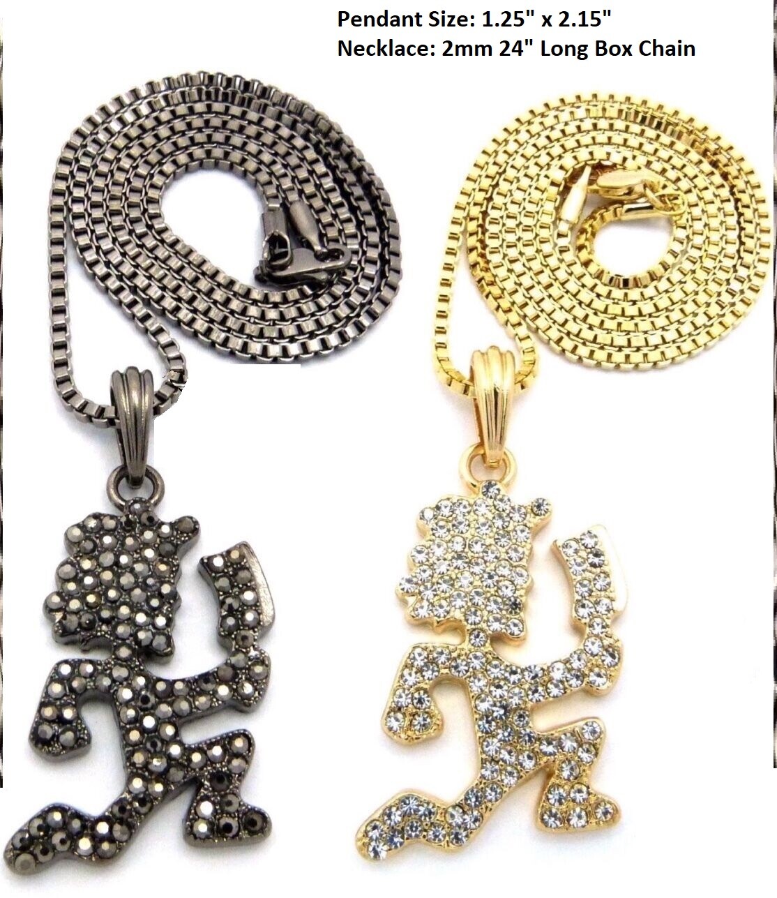 Gold Black CZ HATCHET MAN PENDANT with Long 24" BOX Chain Necklace Hip ...