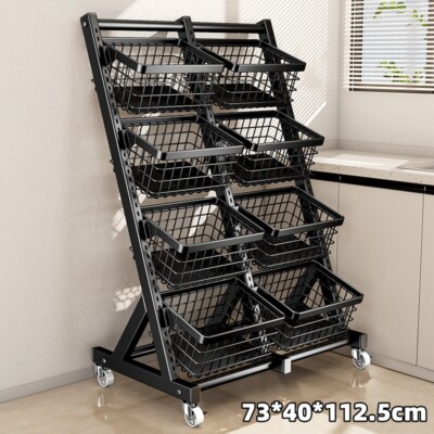4-Tier Metal Veg&Fruit Retail Display Rack with Wheels for Supermarket ...