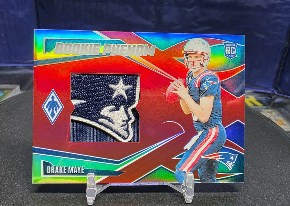 2024 Panini Phoenix Rookie Phenom Red Drake Maye Patriots Patch Logo ...