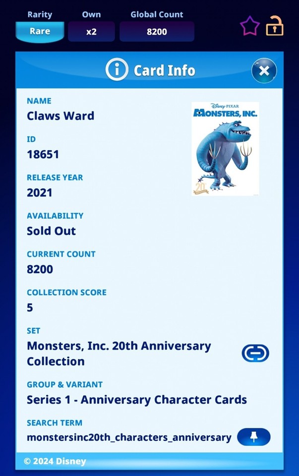 Topps Disney Collect Digital Monster Inc. 20th Anniversary CLAWS WARD ...