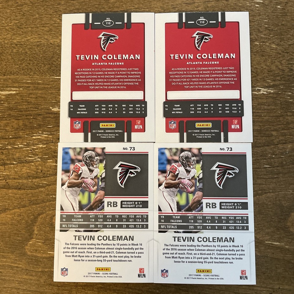 4 Tevin Coleman Donruss Press Proof Red & Blue + Score Red Combine Ship ...