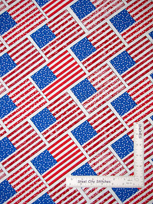 Patriotic American Flag Diagonal Cotton Fabric HG&Co Let Freedom Ring ...
