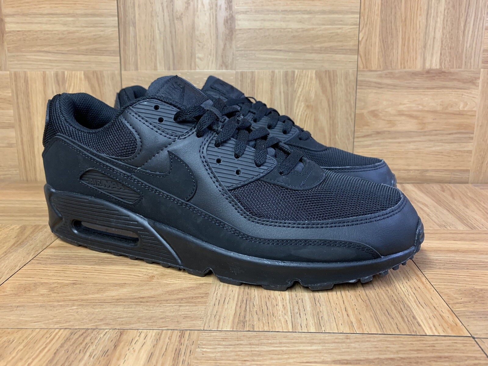 RARE🔥 Nike Air Max 90 Triple Black Leather Retro CN8… - Gem