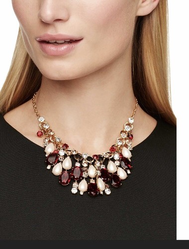 Kate Spade 12k Gold Plated Ruby Red Glass Crystal Pearl Mix Statement ...