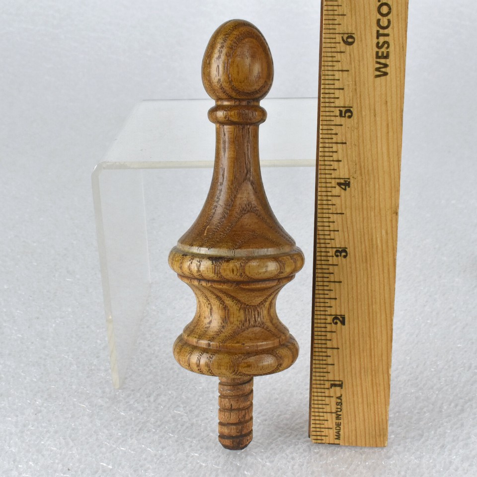 Four VTG Finished Solid Oak Turned Wood 5" Clock or Post Finials w ...