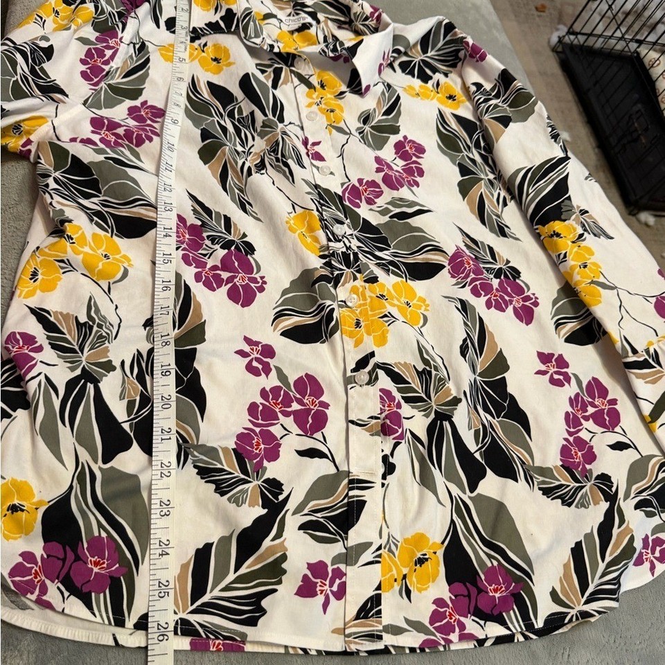 Chico's Floral Blouse in Cream, Yellow, Black & Olive Size 2 Large | eBay
