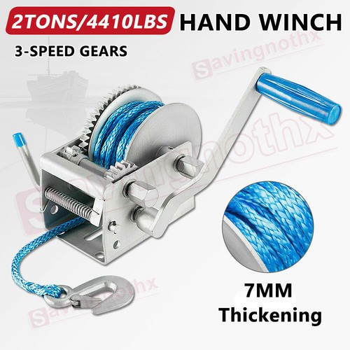 3 Speed Hand Winch 4x4 2000KG/4410LBS Dyneema Rope Manual Car Boat ...