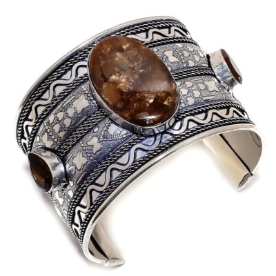 Bronzite Jasper, Smokey Gemstone 925 Sterling SilverCuff Bracelet Adj ...