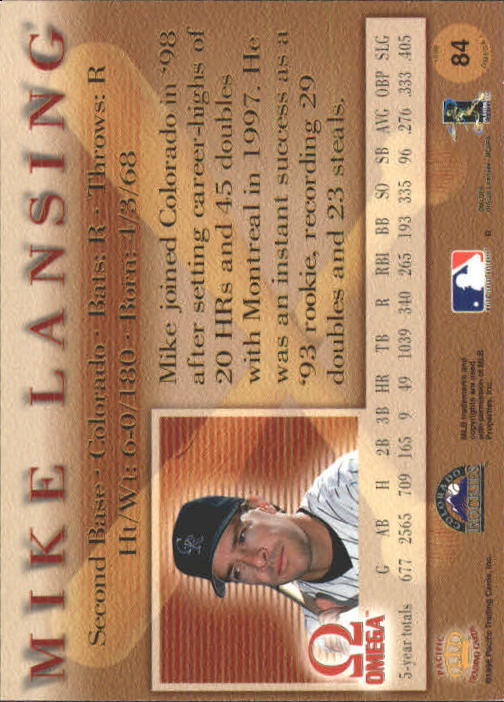 1998 Pacific Omega Baseball Card #84 Mike Lansing | eBay