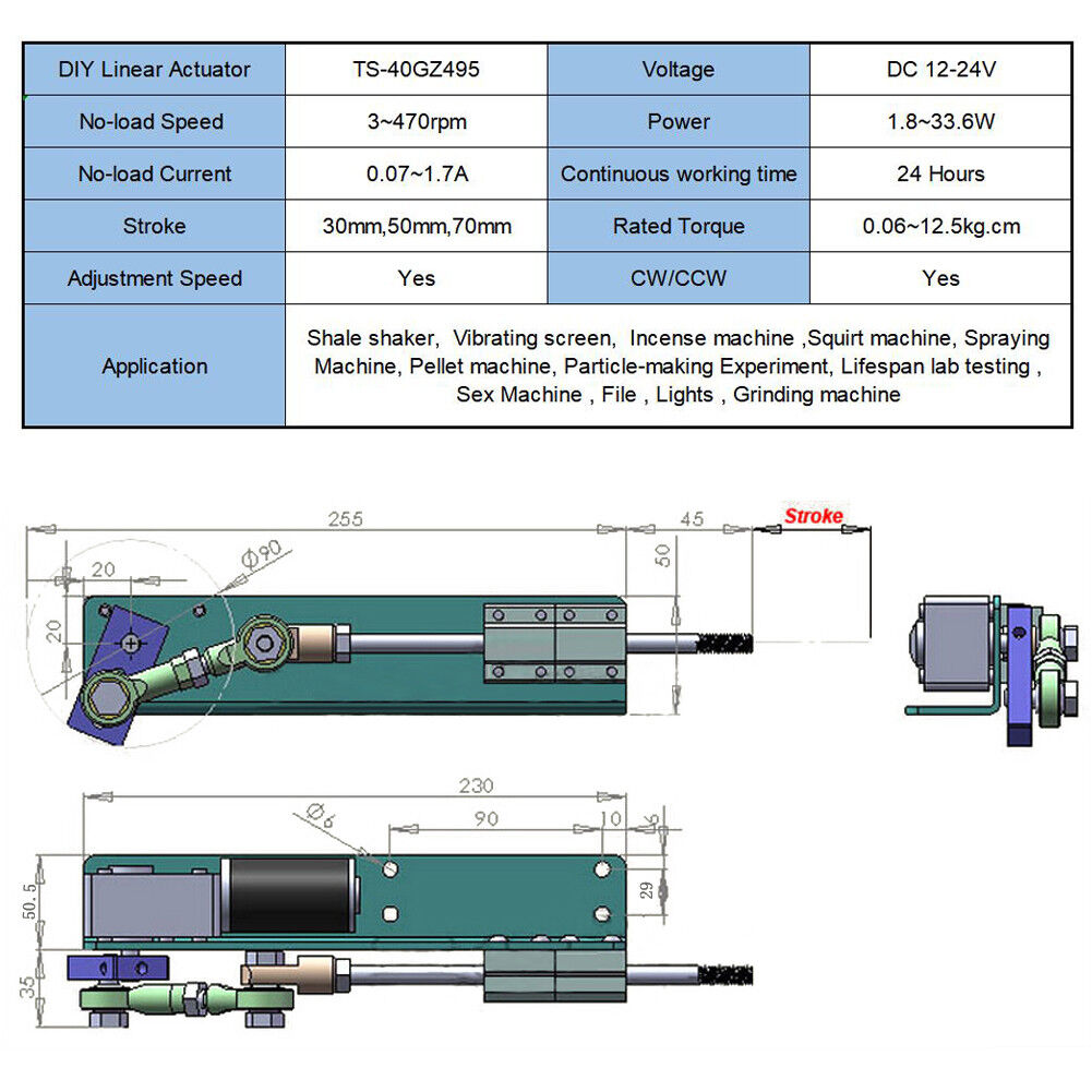 Dc Gear Motor 12v 24v 70mm Linear Actuator Reciprocating Sex Machine