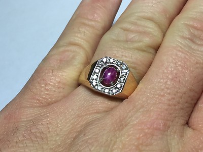 Estate Sale Genuine Diamond & Lab Created Star Ruby 14KT Yellow Gold ...