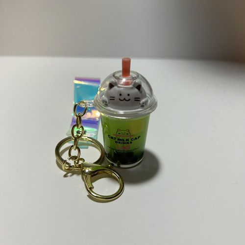 Cat Milk cap green tea cat boba key chain charm | eBay