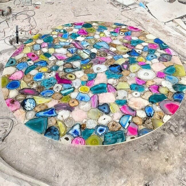 Mix Agate Coffee Table Top, Agate Geode Stone Center Round Table Top ...