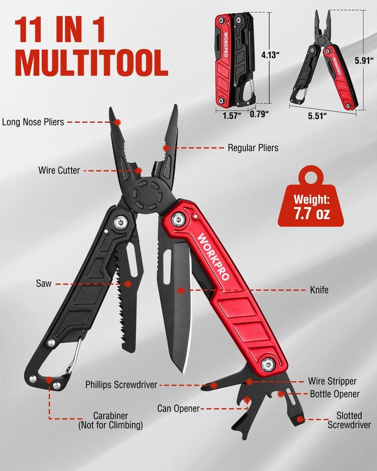 WORKPRO 11 in 1 Multitool Pliers Multi Tool Knives with Safety Lock ...