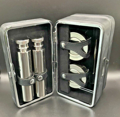 Travel Bar Set 6 pc. Set with Black Leather Case Stainless Steel | eBay