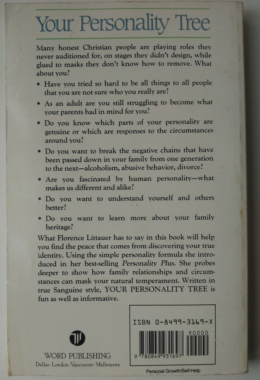 Your Personality Tree by Florence Littauer (1989, Paperback ...