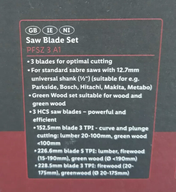 Parkside Green Wood Saw Blade Set For Sabre / Reciprocating Saw - Lidl ...