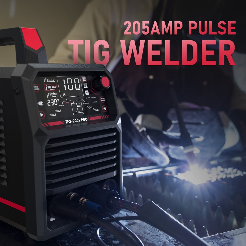 TIG Welder With Pulse 205Amp Large LED Display, STICK/DC TIG/PULSE TIG ...