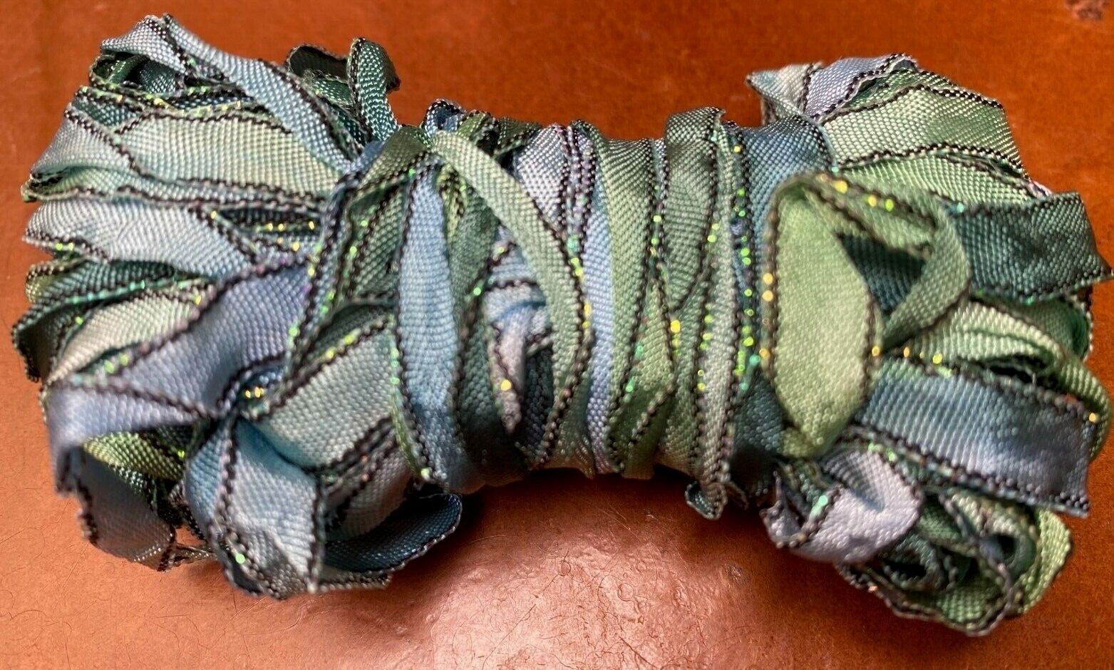 vintage curly ribbon hand dyed 1/4" rayon luminescent black Edge 3yds ...
