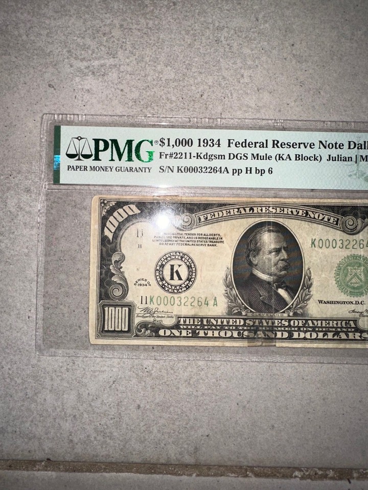 1934A 1000 Bill Low Serial Number Excellent Condition 00032264 1934a-1000-bill-low-serial-number-excellent-condition-00032264