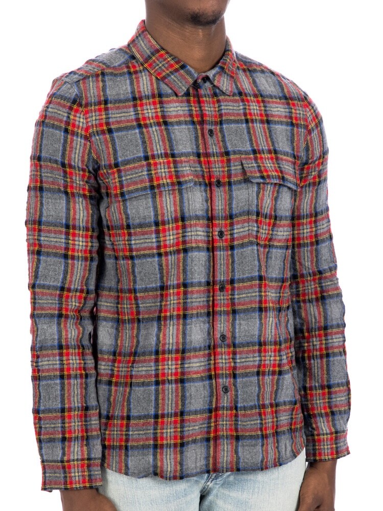 New Saint Laurent YSL Gray Red Check Print Western Crop Flannel Shirt ...