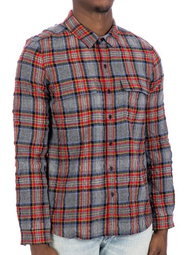 New Saint Laurent YSL Gray Red Check Print Western Crop Flannel Shirt ...