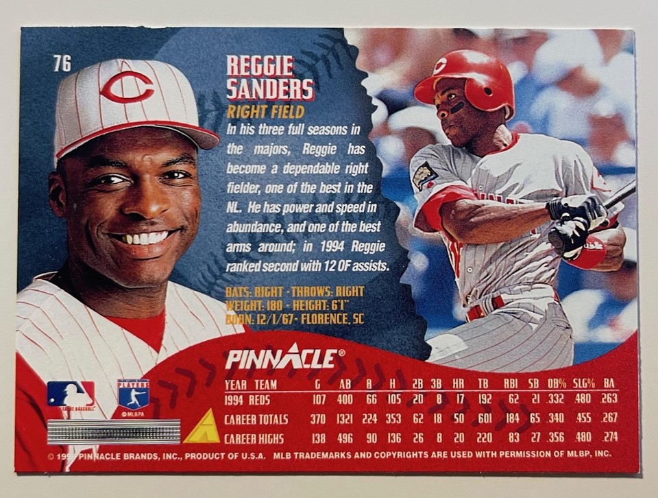 1995 Pinnacle #76 Reggie Sanders Cincinnati Reds Baseball Card | eBay