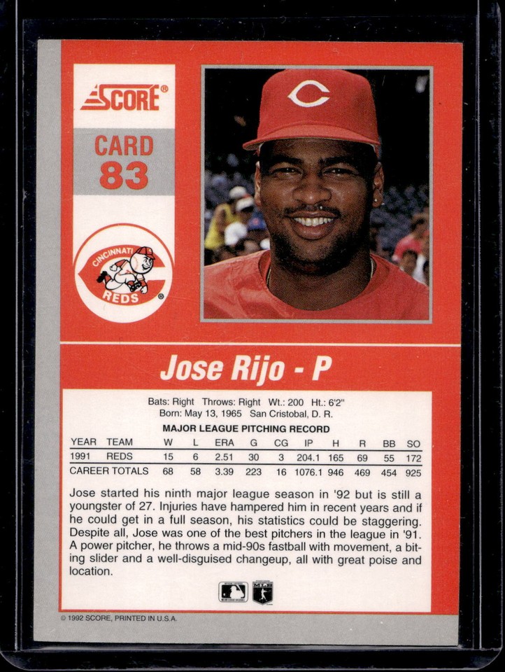 1992 Score Jose Rijo 90's Impact Players #83 - Cincinnati Reds | eBay