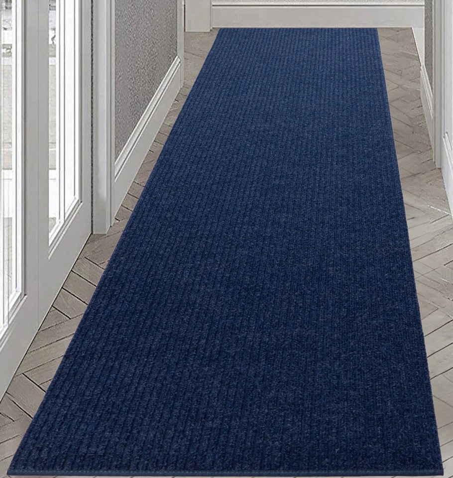 Outdoor Custom Size Tough Collection Blue Skid Resistant Runner Rug ...