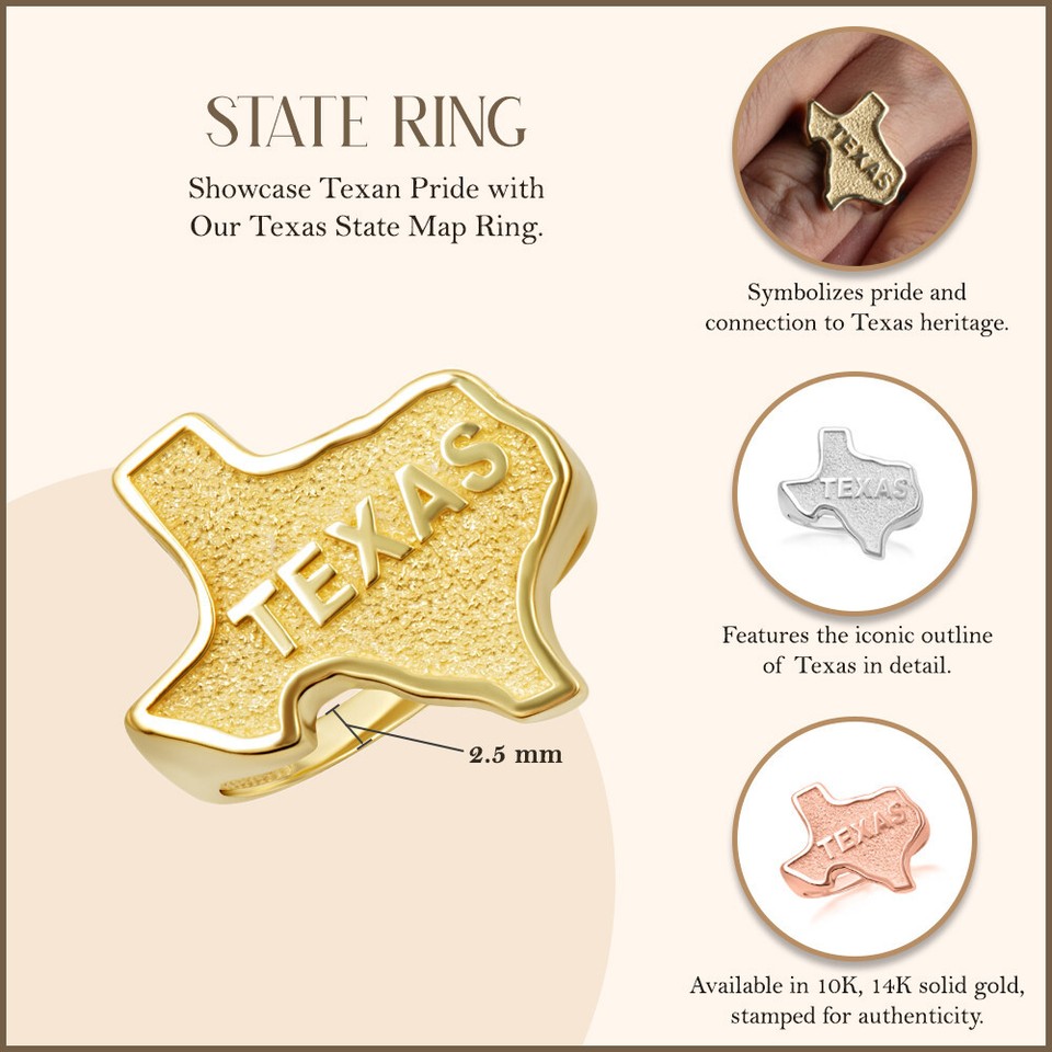 Gold Texas State Map Ring (Available in Yellow/Rose/White Gold) | eBay