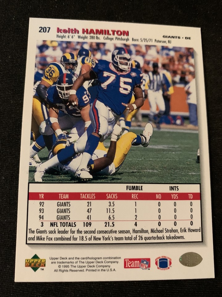 1995 Collector's Choice Card #207 Keith Hamilton New York Giants NMMt ...