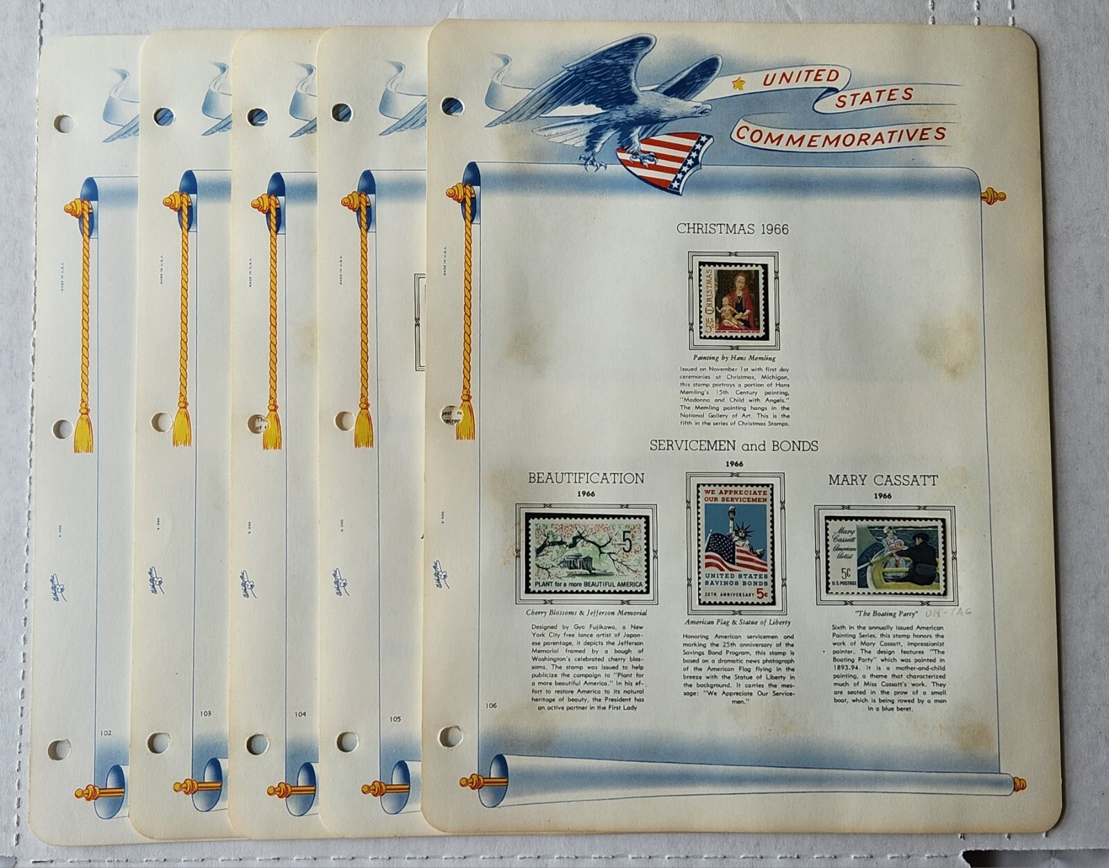 White Ace Stamp Album Pages - U.S. Commemoratives Years 1965 & 1966. 5 ...