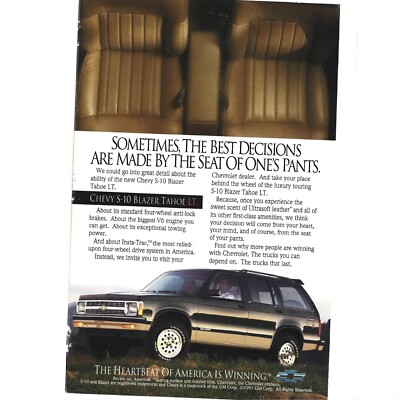 Chevy S 10 Blazer Tahoe LT 1990s Vintage Print Ad | eBay