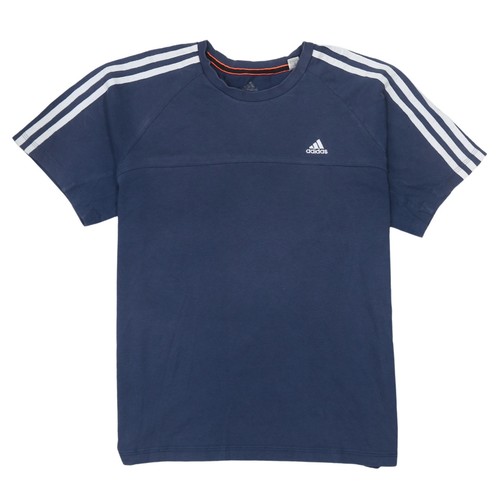 Adidas Mens T Shirt Navy Blue Cotton Performance Three Stripe Sports ...