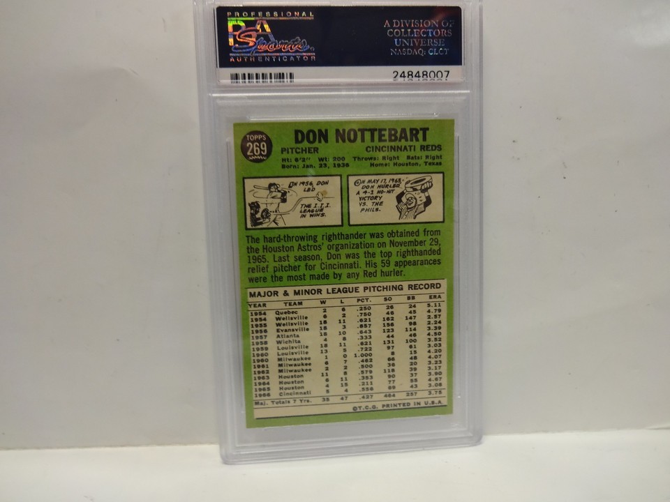 1967 Topps Baseball Don Nottebart Cincinnati Reds Card #269 PSA 6 | eBay