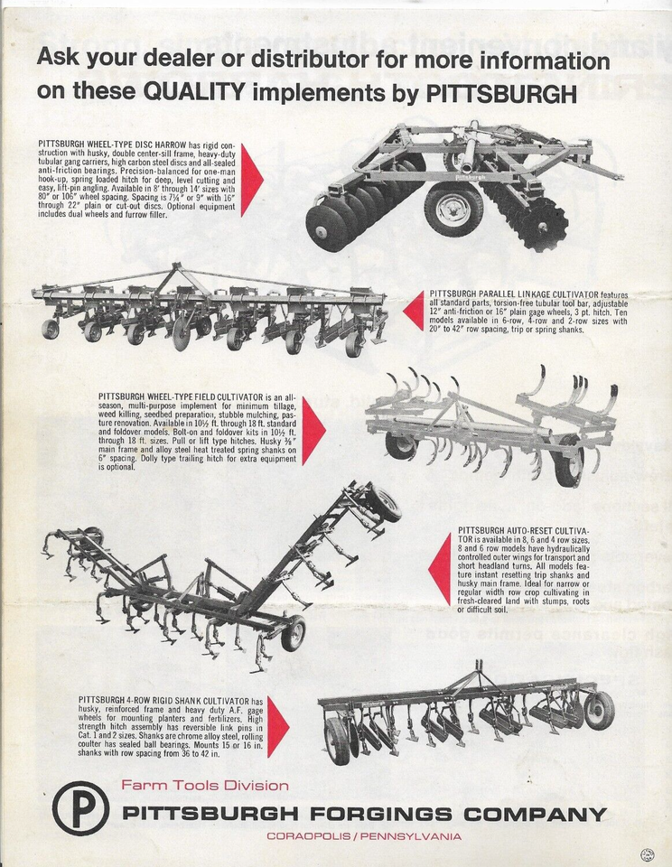 PITTSBURGH FORGINGS CO. SPRING TOOTH HARROW Model D Tractor Farming ...