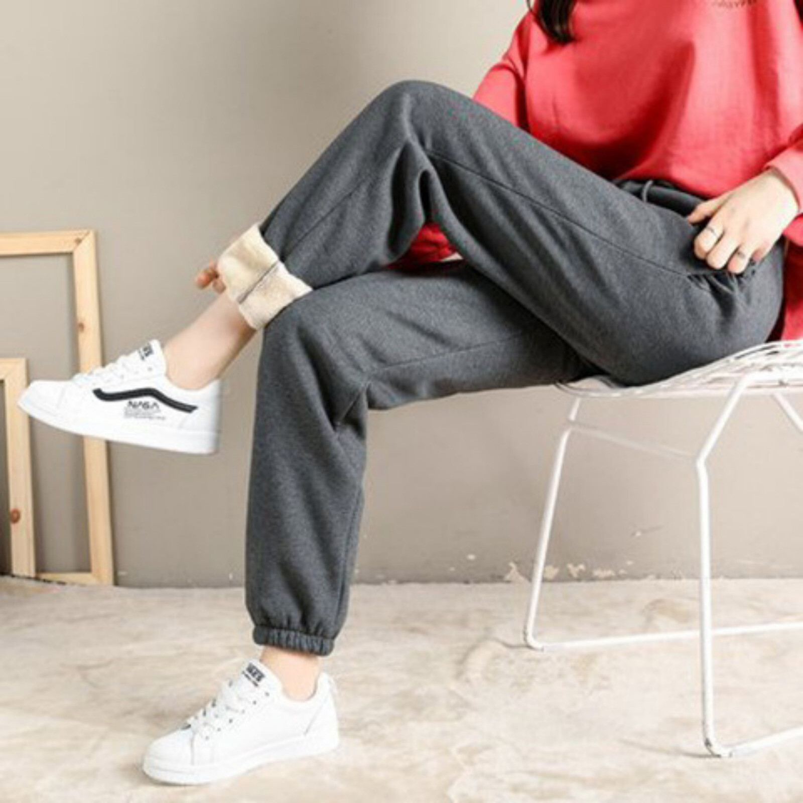 Winter Thermo Fleece Gefütterte Jogginghose Dicke Damen Casual