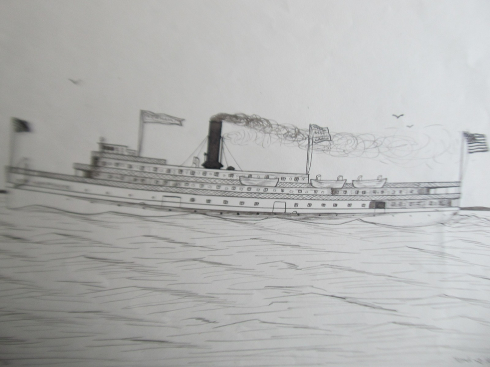 1905 Pen/Ink HAND DRAWING, Cape Cod, Long Island Steamship NEW ...