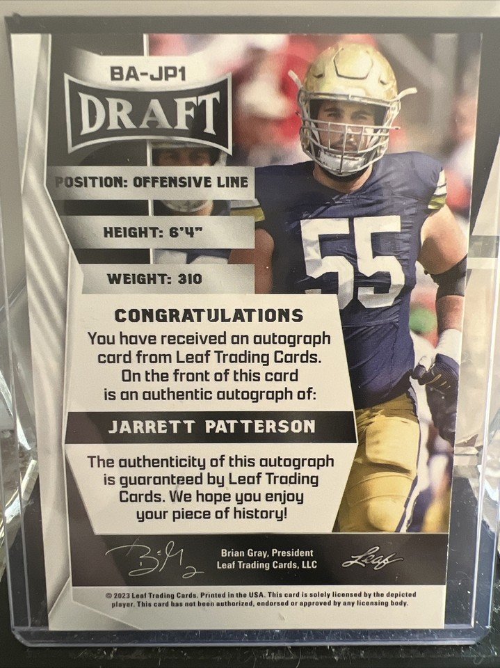 JARRETT PATTERSON Notre Dame 2023 Leaf Draft Football BLUE Autograph ...
