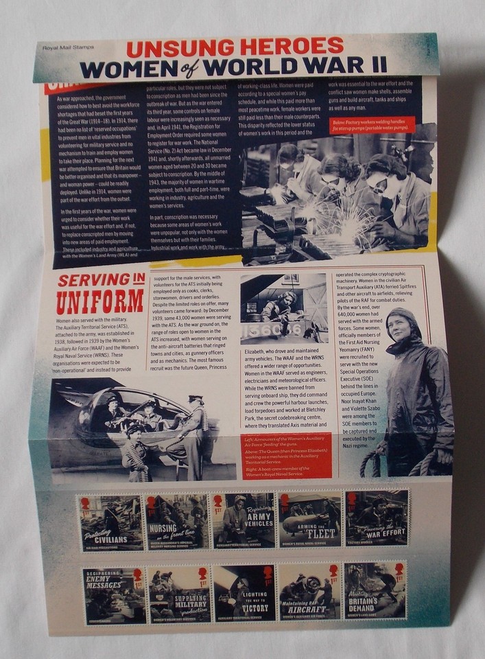 ROYAL MAIL UNSUNG HEROES WOMEN OF WW2 + MINI SHEET 12 x 1ST & 2 x £1.85 ...