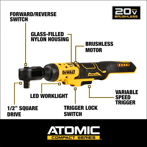 DeWalt DCF512 Ratchet Wrench Atomic Compact Brushless 3/8'' 20V (Tool ...