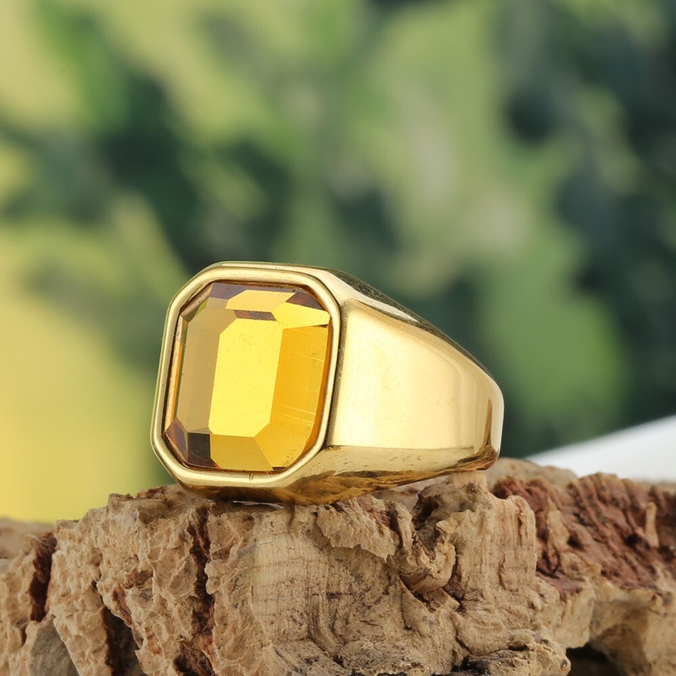 Men Women Blue Square Stone Signet Ring Stainless Steel Pinky Cocktail ...