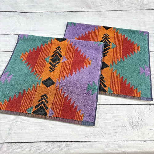 Vintage Ralph Lauren Aztec Southwest Hand Towels Set 2 Purple Red Green ...