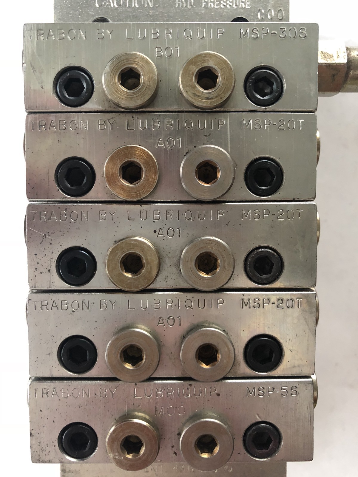 TRABON BSPP LUBRQUIP VALVE MANIFOLD, TRABON MSP-30S, (3) MSP-201, MSP ...