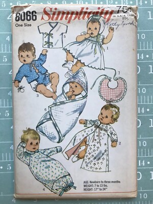 Vintage Simplicity Pattern Infant's Layette #8066 1968 dress shirt bib ...