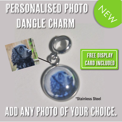 Personalised keepsake photo printed round dangle charm bracelet gift ...