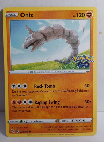 Pokémon TCG Card Onix Pokemon Go 036/078 Basic Regular Common HP 120 NM ...