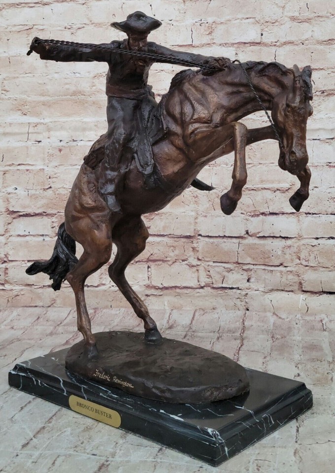 LARGE RARE "Bronco Buster" Solid Bronze Statue by Frederic Remington ...