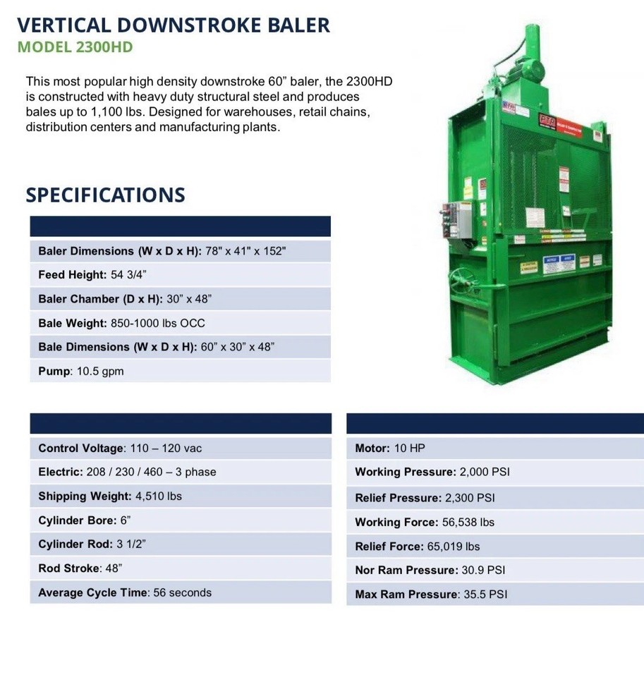 PTR Baler & Compactor 2300HD 10 HP 60” Vertical Baler | eBay