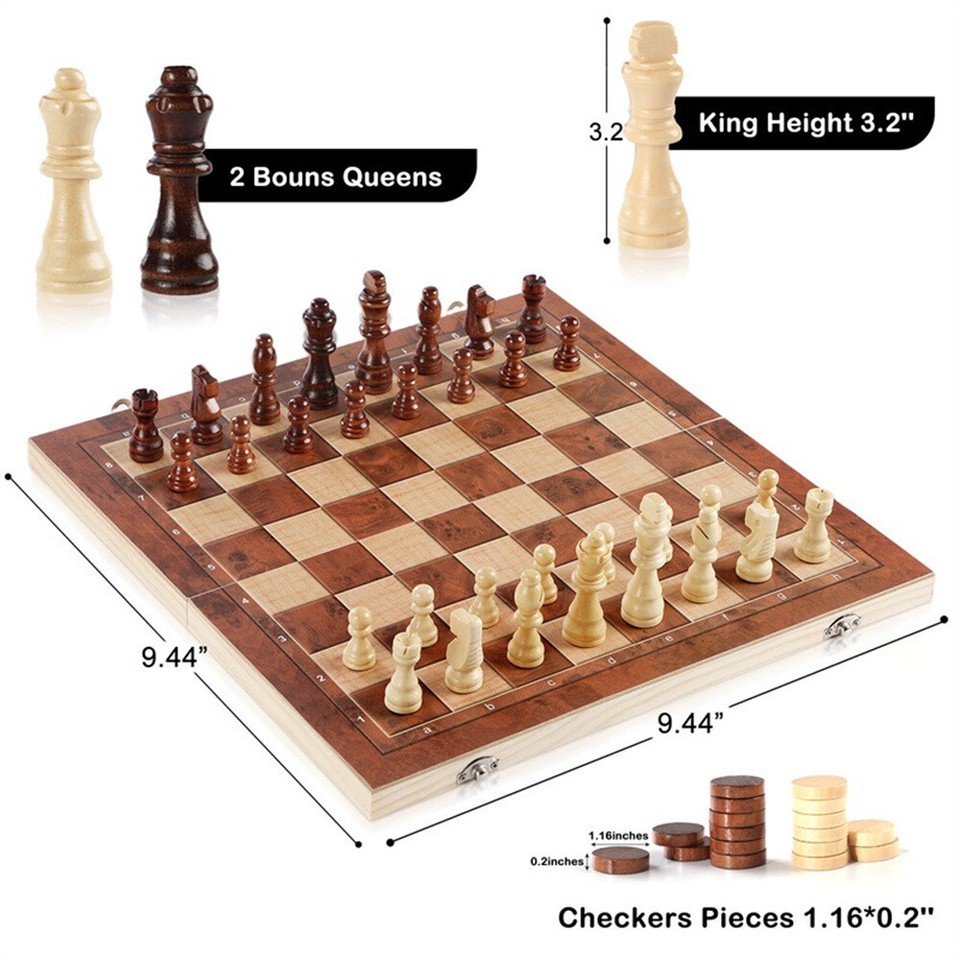 XL Large Chess Wooden Set Folding Chessboard Pieces Wood Board Chess ...